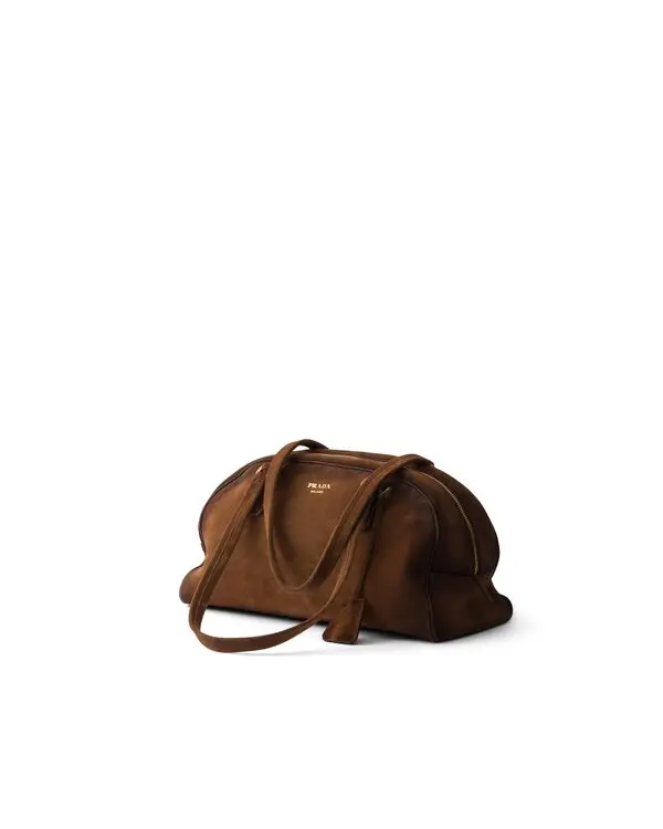 Prada Bowling Medium Suede Bag - Brown