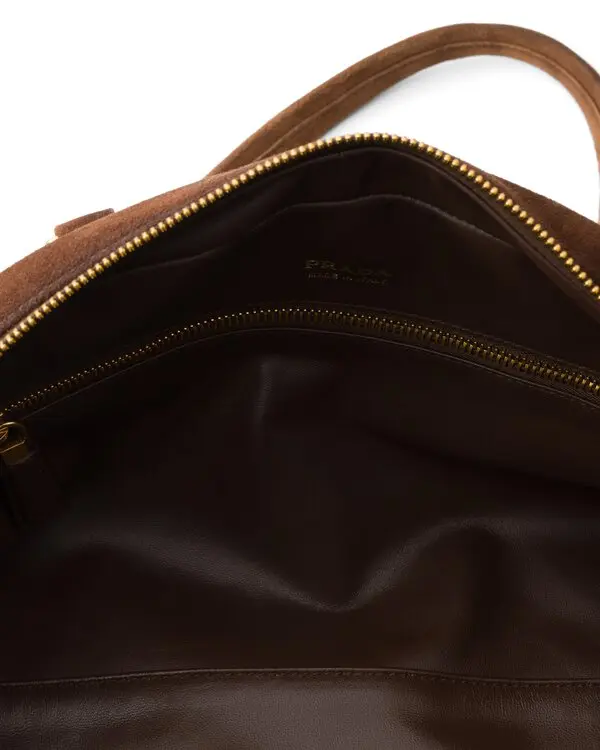 Prada Bowling Medium Suede Bag - Brown