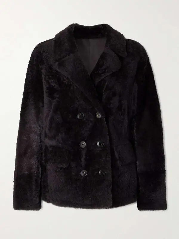 YVES SALOMON Double-breasted Shearling Jacket - Dark Brown