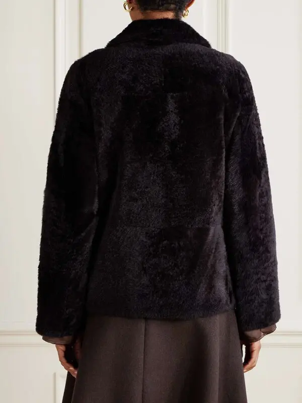 YVES SALOMON Double-breasted Shearling Jacket - Dark Brown