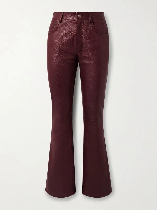 Chloé Textured-leather Flared Pants - Burgundy