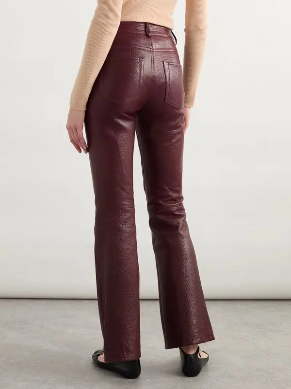 Chloé Textured-leather Flared Pants - Burgundy