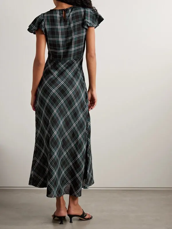 DEn Seraphine Checked Cotton-Twill Midi Dress - Green | Editorialist