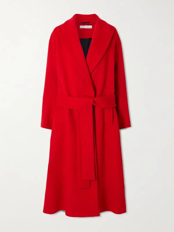 Another Tomorrow Belted Recycled Cashmere Coat - Red