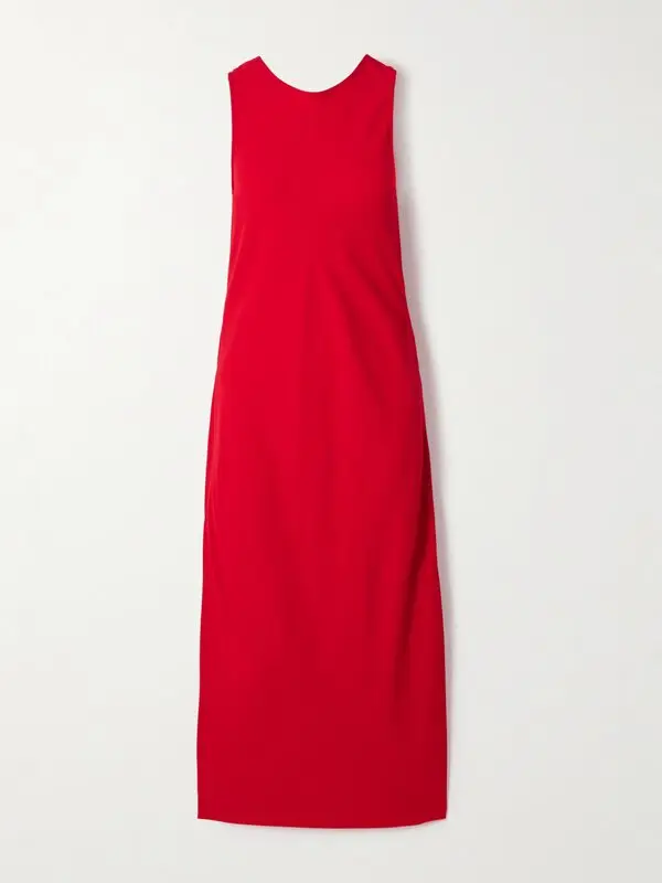 Another Tomorrow Open-back Draped Midi Dress - Red