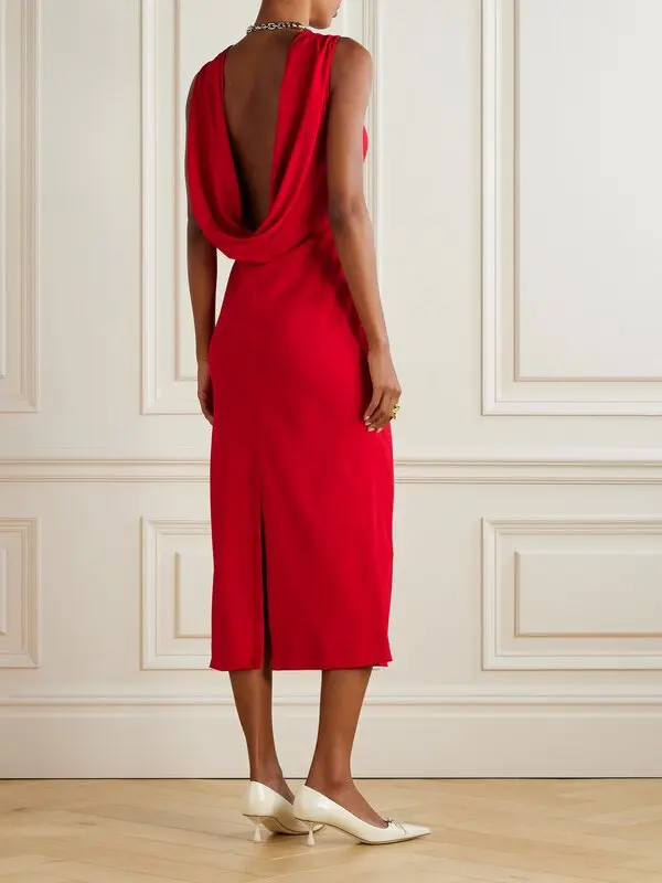 Another Tomorrow Open-back Draped Midi Dress - Red