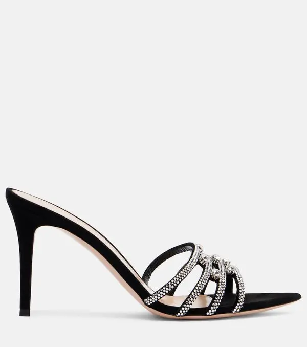 GIANVITO ROSSI 85 Crystal-embellished Mules
