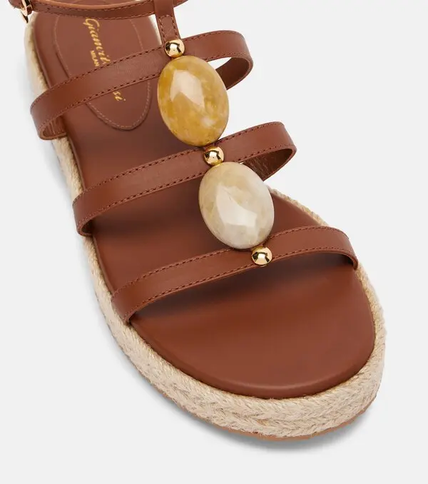 GIANVITO ROSSI Embellished Leather Espadrille Sandals