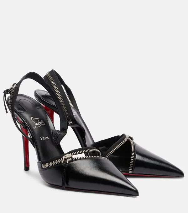 CHRISTIAN LOUBOUTIN Slingyzip 100 Leather Slingback Pumps - Black