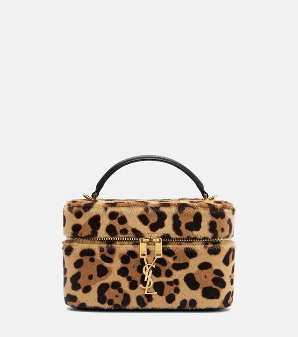 Saint Laurent Gaby Leopard-print Calf Hair Vanity Bag - Brown