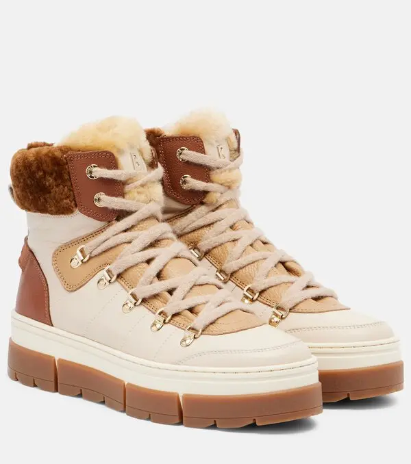 Bogner Shearling-trimmed Leather Ankle Boots