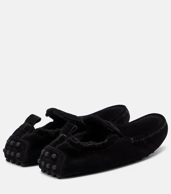 TOD'S Gommino Shearling-lined Suede Driving Shoes - Black