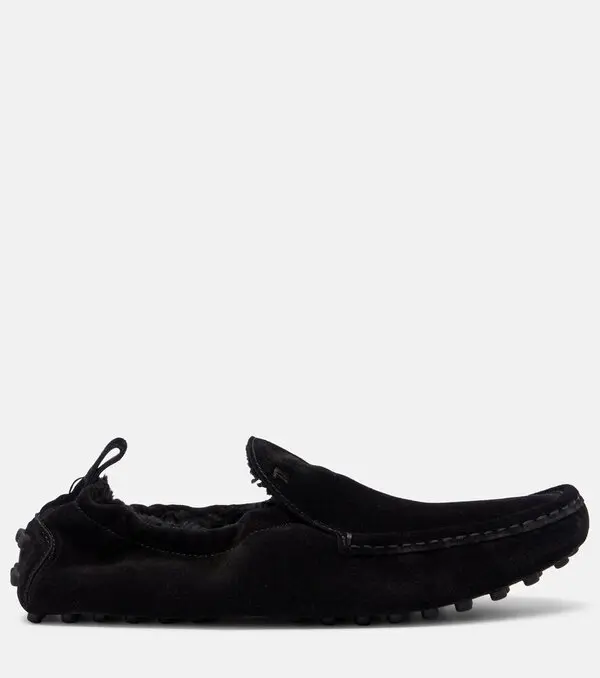 TOD'S Gommino Shearling-lined Suede Driving Shoes - Black