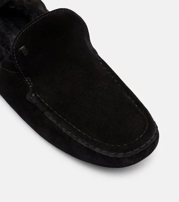 TOD'S Gommino Shearling-lined Suede Driving Shoes - Black