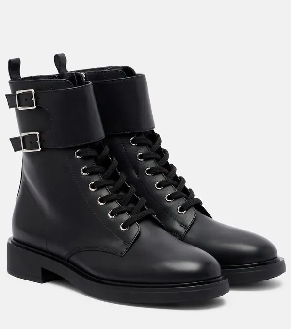 GIANVITO ROSSI Ripley Leather Combat Boots - Black