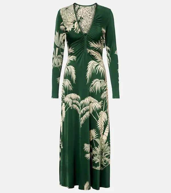 Johanna Ortiz Printed Ruched Jersey Midi Dress - Green
