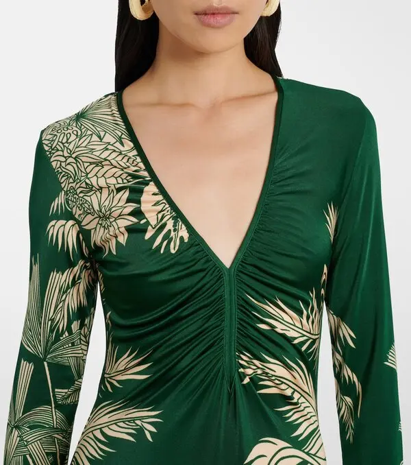 Johanna Ortiz Printed Ruched Jersey Midi Dress - Green