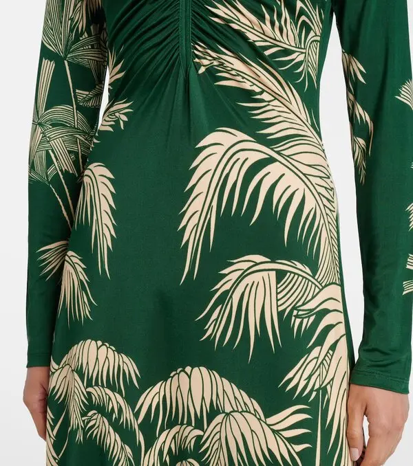 Johanna Ortiz Printed Ruched Jersey Midi Dress - Green
