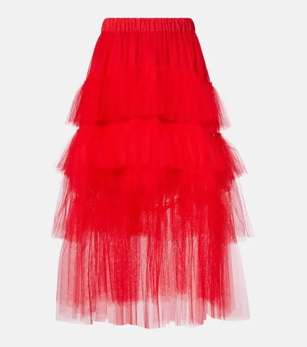 Simone Rocha Tie Tulle Midi Skirt - Red