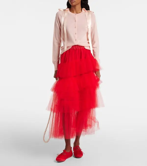 Simone Rocha Tie Tulle Midi Skirt - Red