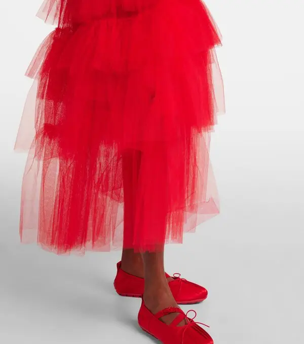 Simone Rocha Tie Tulle Midi Skirt - Red