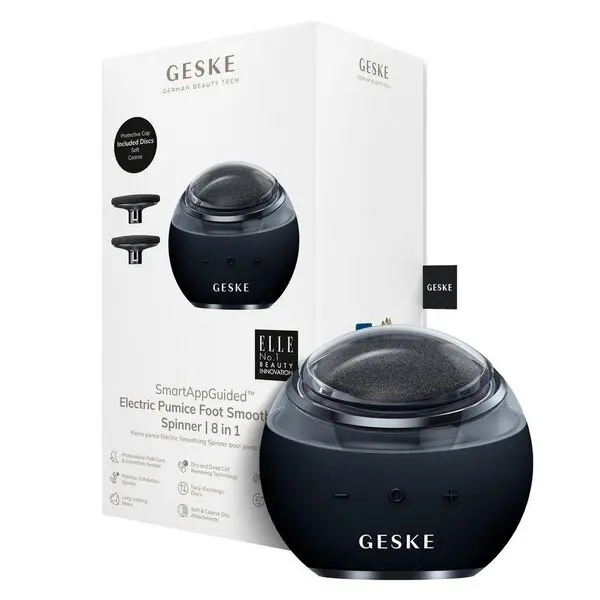 GESKE Smartappguided Electric Pumice Foot Smoothing Spinner | 8 In 1 - Black