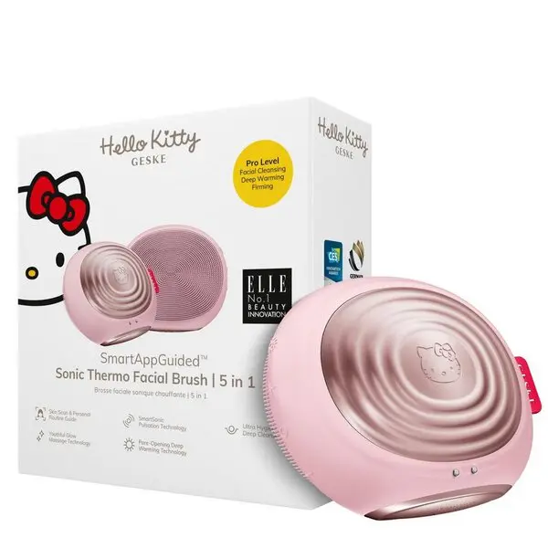 GESKE Hello Kitty Smartappguided Sonic Thermo Facial Brush | 5 In 1 - Hello Kitty Pink
