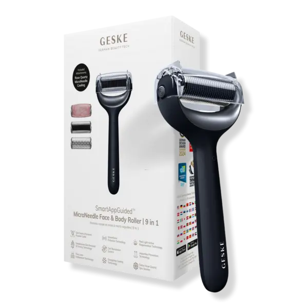 GESKE Smartappguided Microneedle Face & Body Roller | 9 In 1 - Black