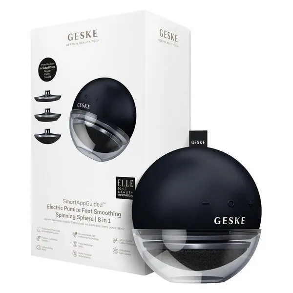 GESKE Smartappguided Electric Pumice Foot Smoothing Spinning Sphere | 8 In 1 - Black
