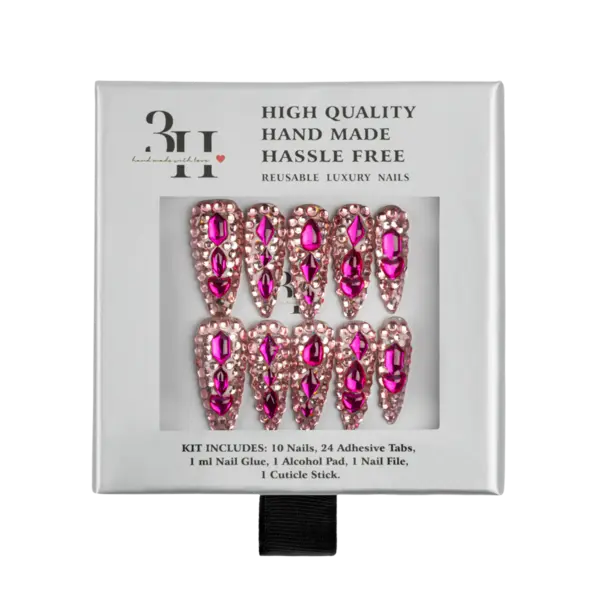 3H NAILS Diamond Diva Long Almond Press-on Nails