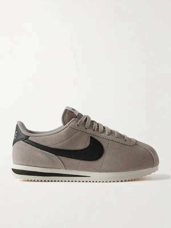 Nike Cortez Leather And Shell-trimmed Suede Sneakers - Gray