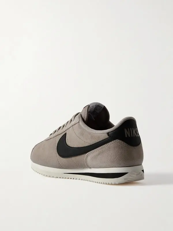 Nike Cortez Leather And Shell-trimmed Suede Sneakers - Gray