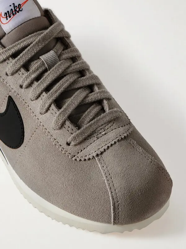 Nike Cortez Leather And Shell-trimmed Suede Sneakers - Gray