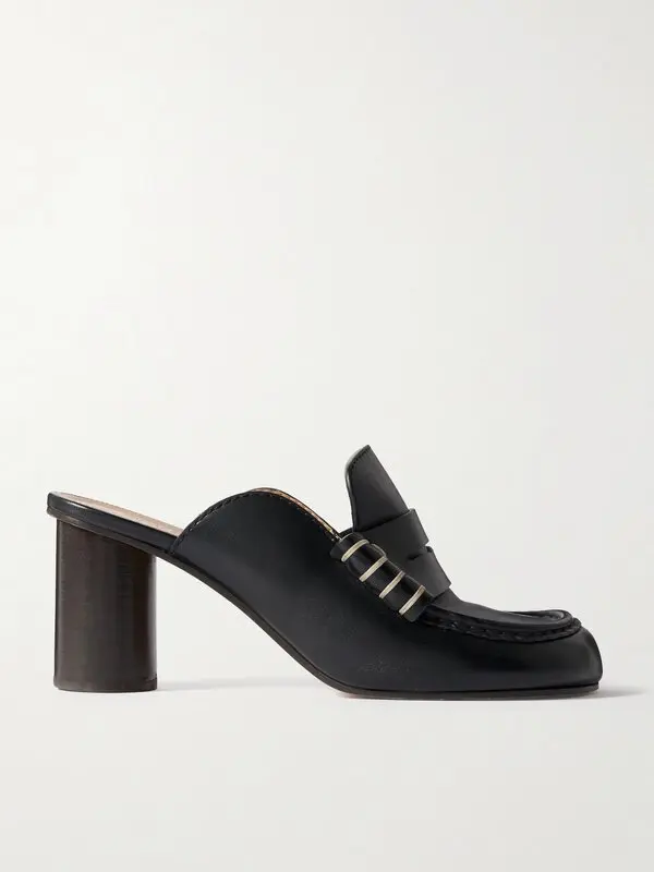 JW Anderson Loafer Whipstitched Leather Mules - Black
