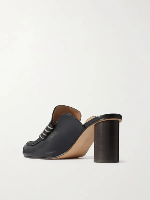JW Anderson Loafer Whipstitched Leather Mules - Black