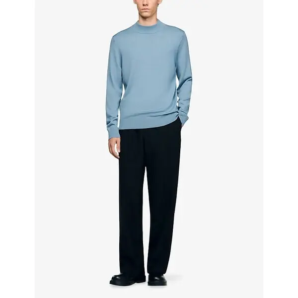Sandro High-neck Regular-fit Wool Jumper - Chambray