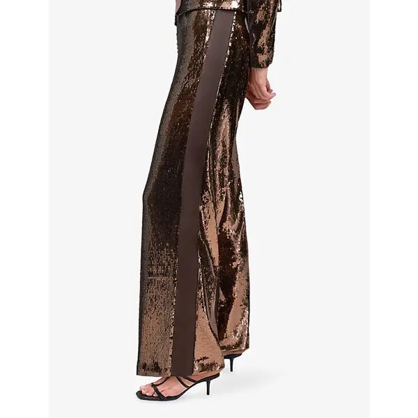 RO&ZO Sequinned Wide-leg Stretch-woven Trousers