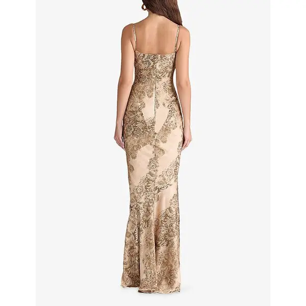 sachin and babi light blue dress House Of Cb Printed Stretch-Satin Maxi Dress - Gold