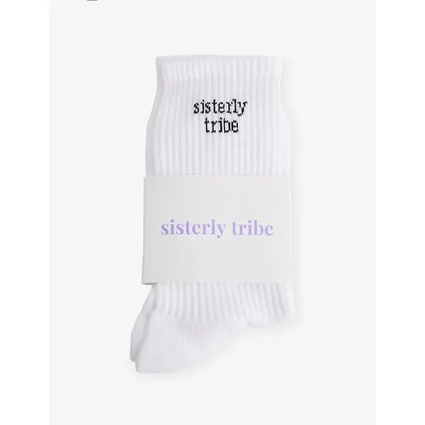 SISTERLY TRIBE Logo-print Cotton-blend Crew Socks - White/ Black