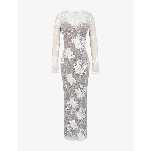 House Of Cb Stretch Floral-lace Maxi Dress - Ivory