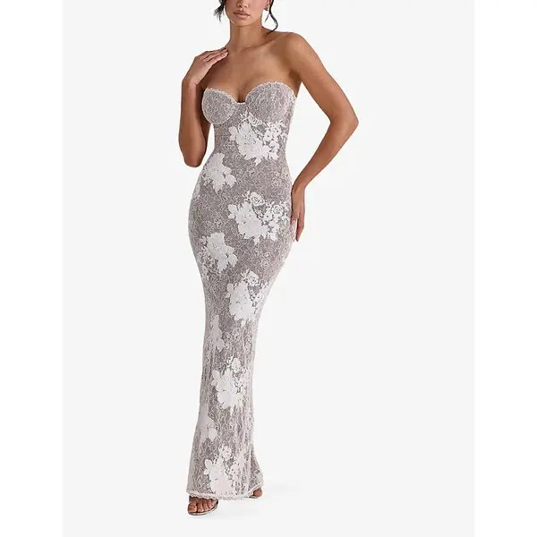 House Of Cb Floral-Lace Maxi Dress With Bolero - Ivory | Editorialist