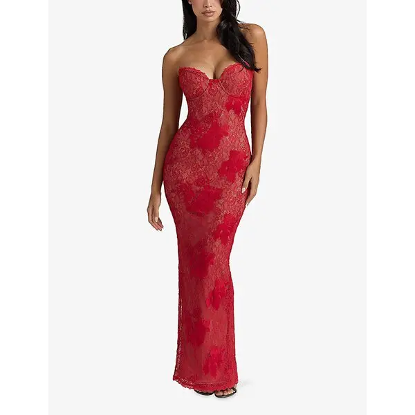 fitted lace wedding dress Teagan Gown in Red Fitted Satin & Lace Dress main image 1