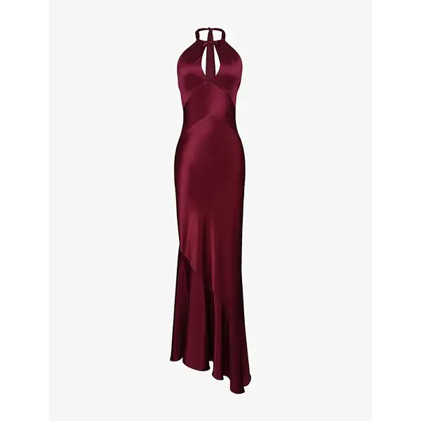 House Of Cb Halter-neck Satin Maxi Dress - Wine