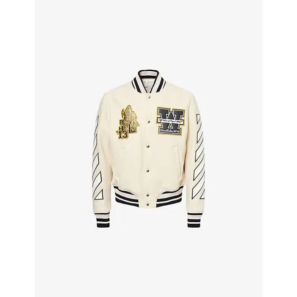 Off-White Lion Varsity Patches Wool-blend Jacket - Frozen Dew