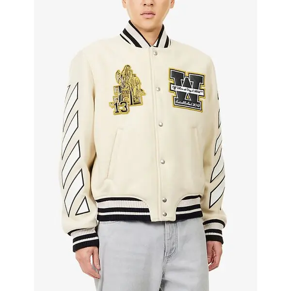 Off-White Lion Varsity Patches Wool-blend Jacket