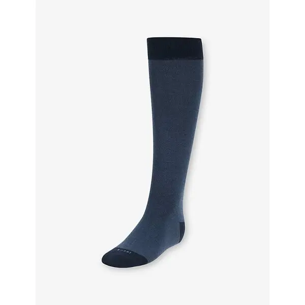 Boggi Milano Cotton-blend Oxford Long Socks - Navy Blue