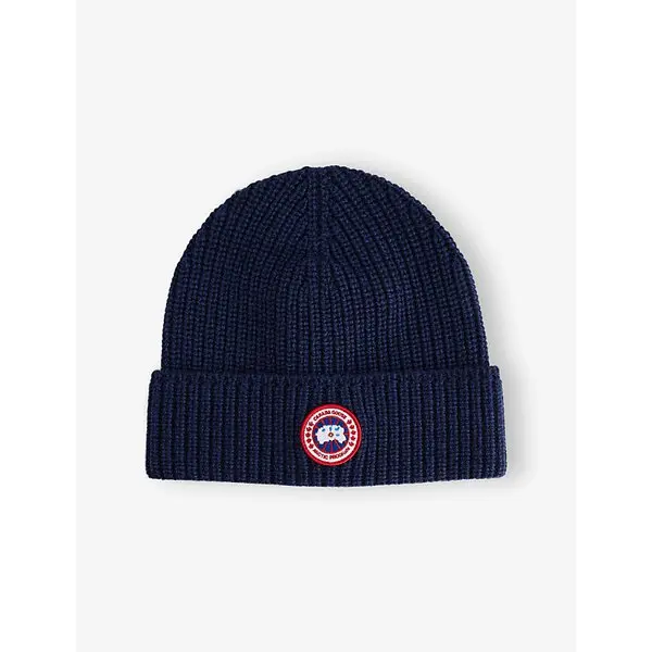 Canada Goose Ribbed Wool Beanie Hat - Navy Heather