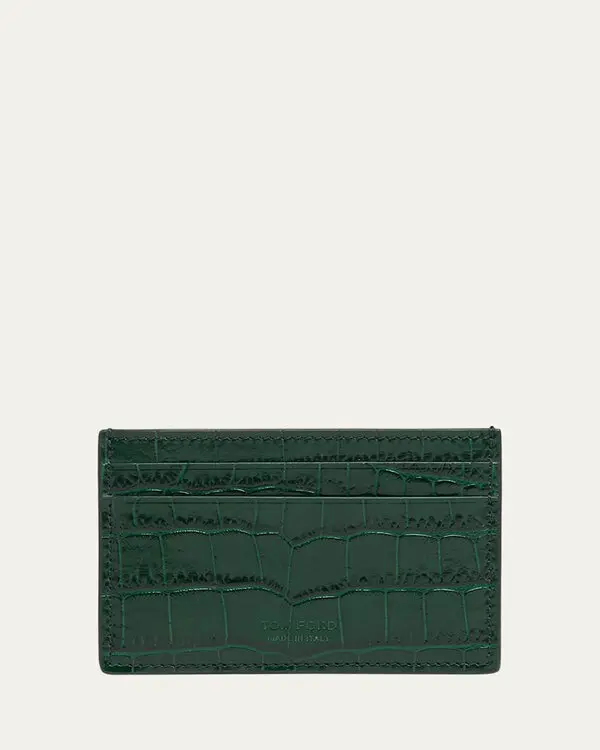 TOM FORD Exotic Line Croc-embossed Leather Card Case - Emerald Green