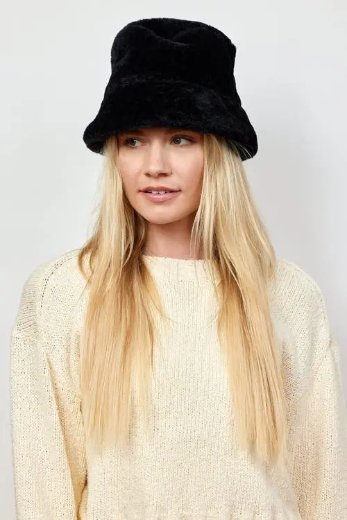 Hat Attack Faux Fur Bucket Hat - Black