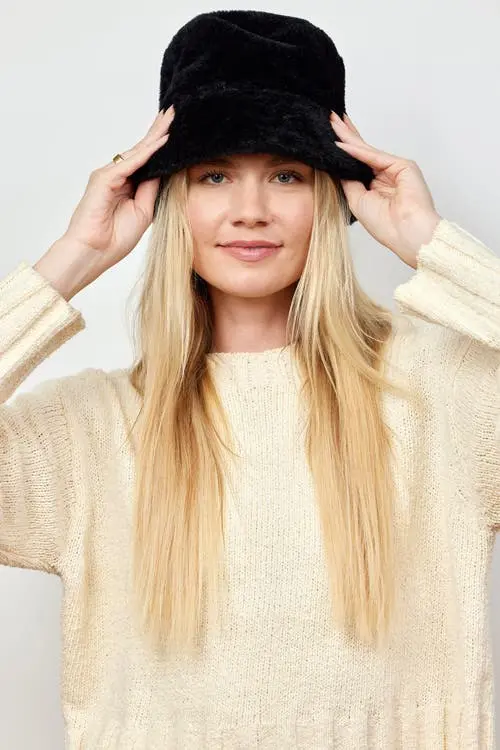 Hat Attack Faux Fur Bucket Hat - Black